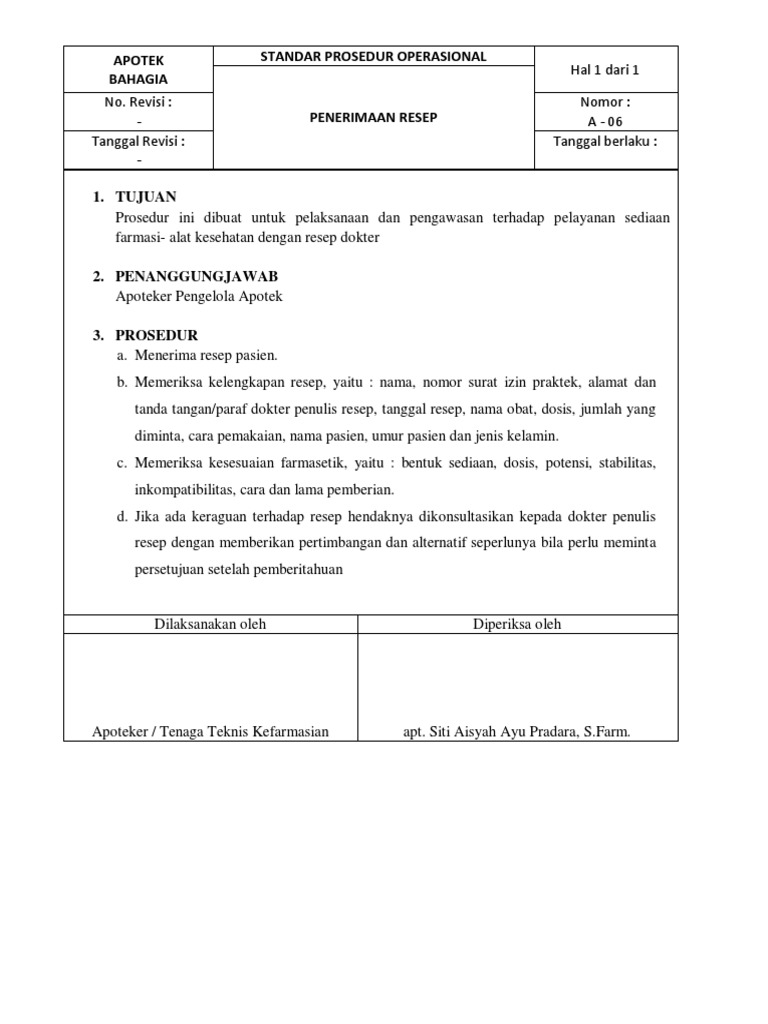 6 Sop Penerimaan Resep Pdf
