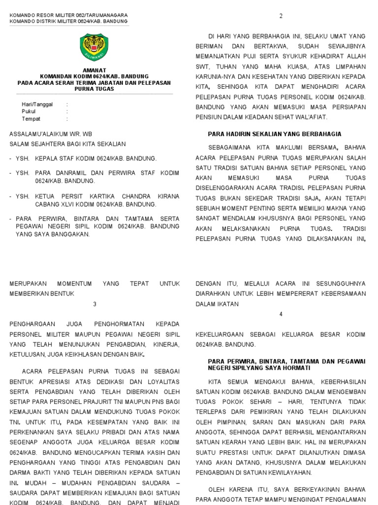 (X) Amanat Dandim Korps Raport Pelepasan Purna Tugas (v2) | PDF