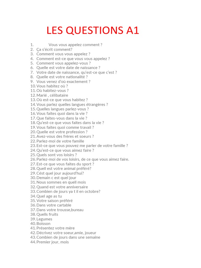 Questions de base en français A1 | PDF | Échecs | Théorie (échecs)