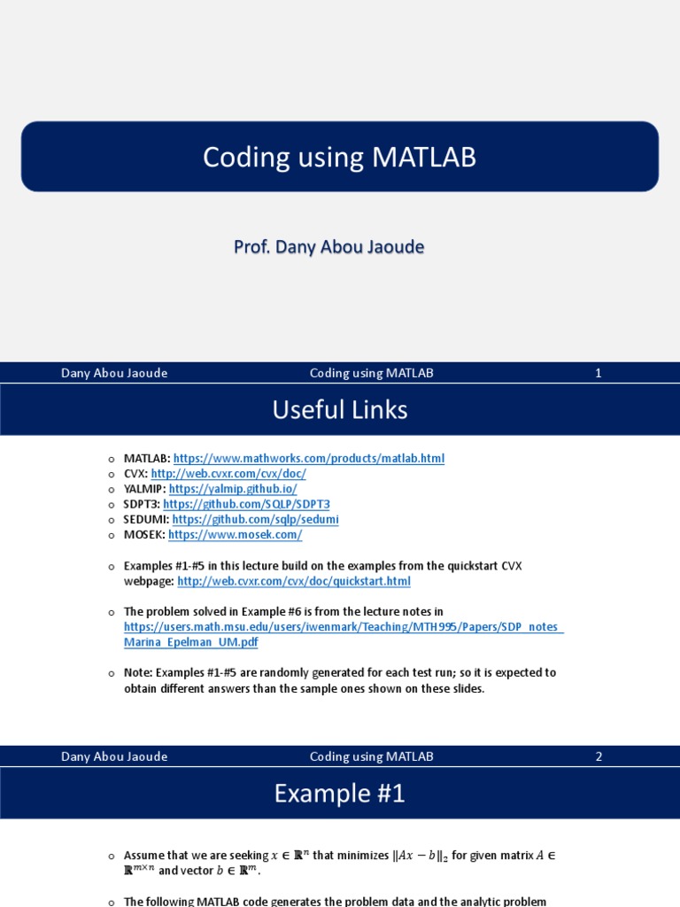 Coding Using Matlab Pdf Mathematical Optimization Least Squares 9279