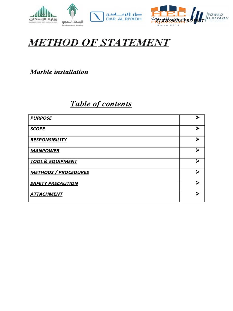 METHOD OF STATEMENT - ALKHOMRA PROJECT - Marble | PDF | Quality ...
