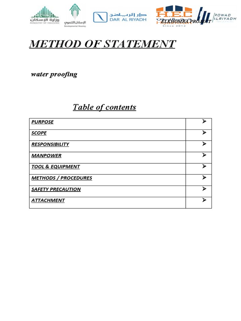 Waterproofing Method Statement Guide | PDF | Quality Assurance | Specification (Technical Standard)