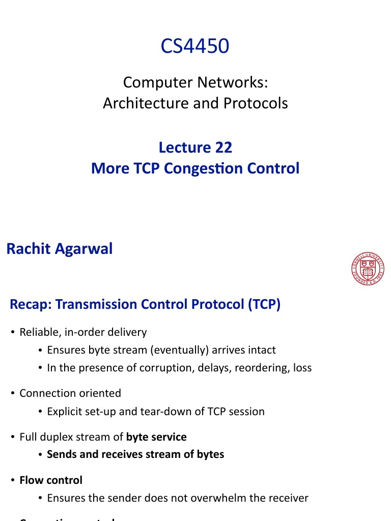 Lecture22 Congestion Control Pdf Transmission Control Protocol