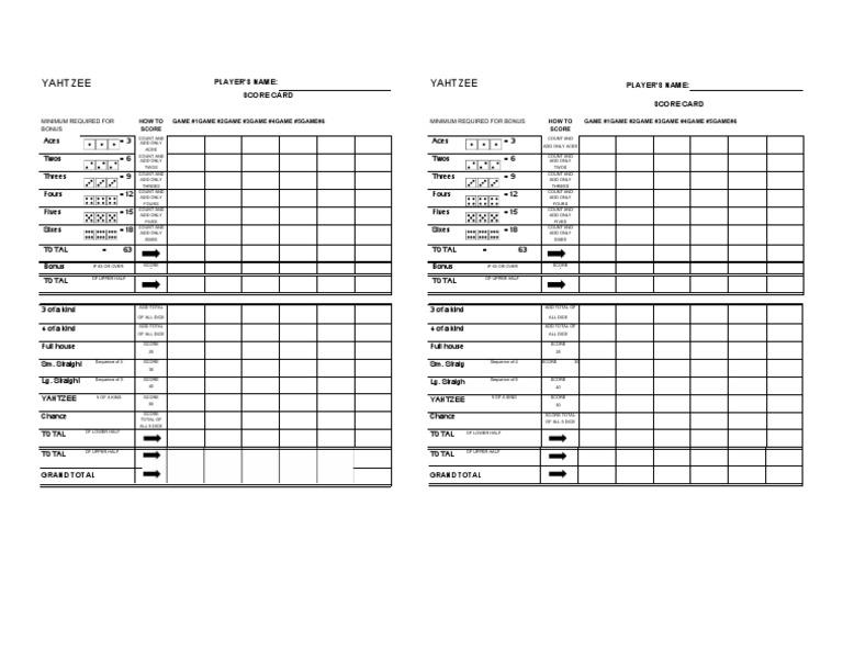 Yahtzee Score Sheets | Download Free PDF | Consumer Goods | Gambling Games