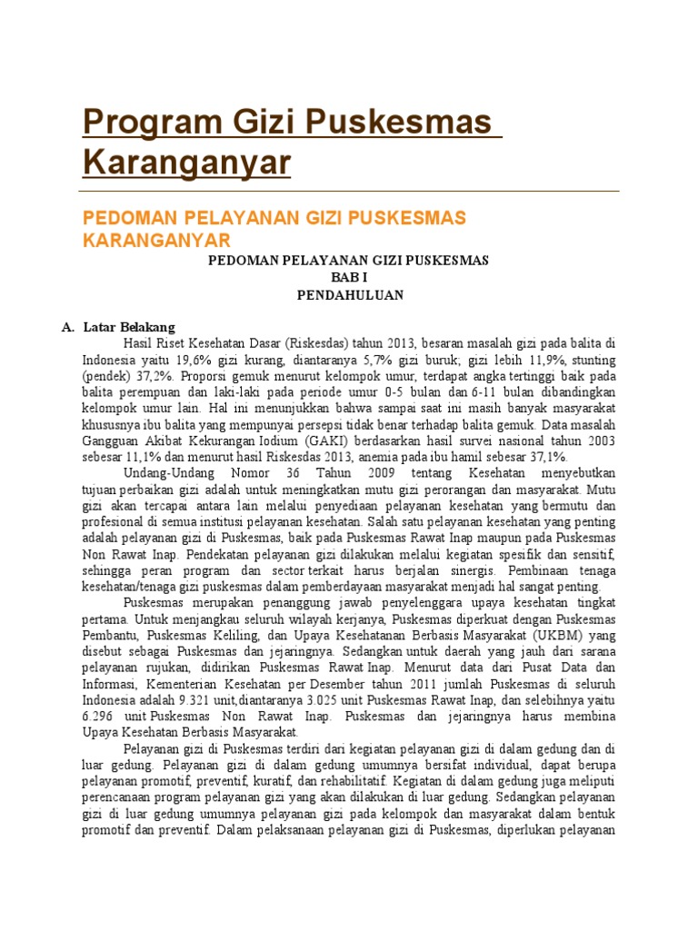 Program Gizi Puskesmas Karanganyar | PDF