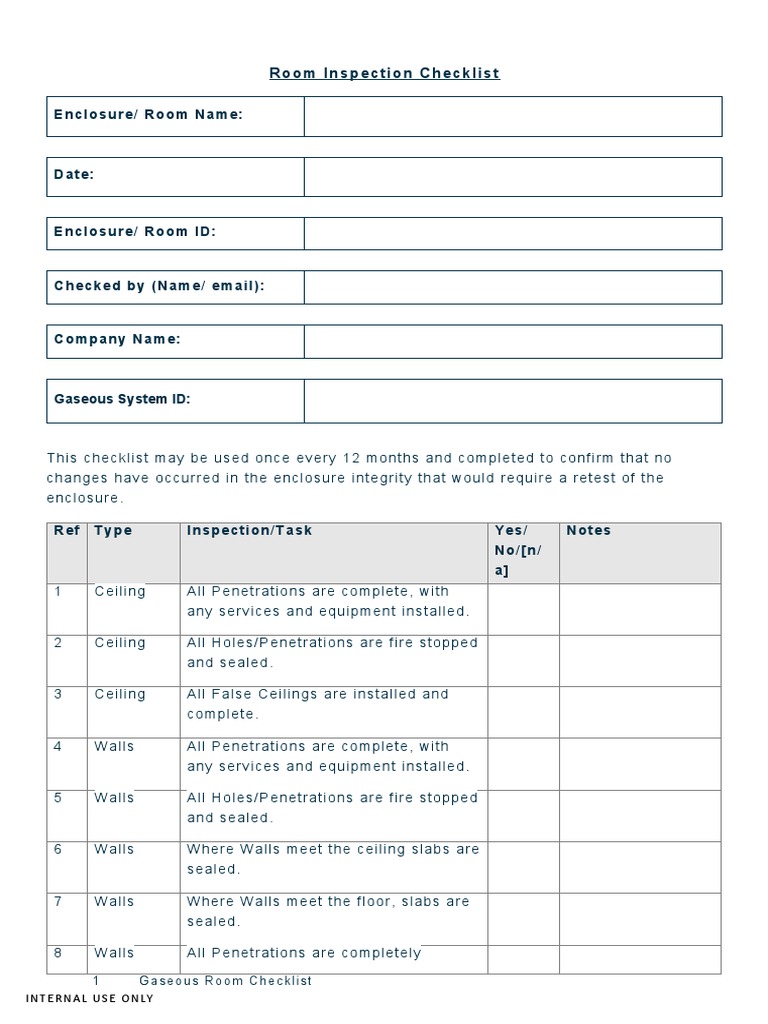 Room Integrity Requirements Checklist | PDF | Building Engineering ...
