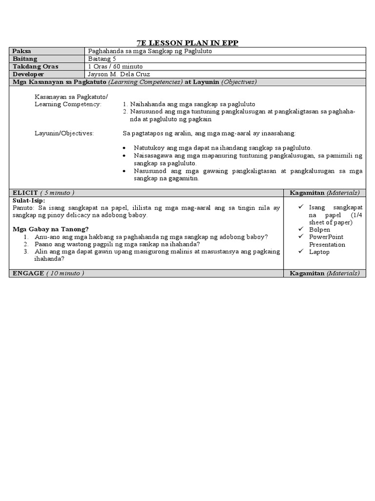 Dela Cruz, Jayson M. 7E LP in EPP | PDF