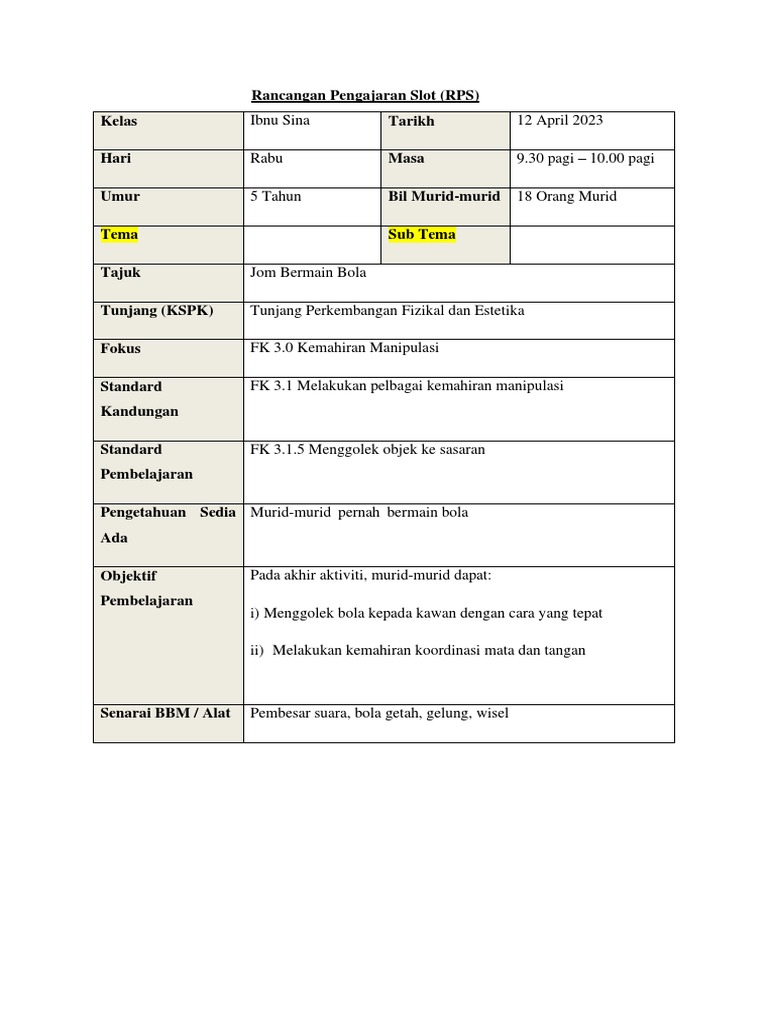 Rancangan Pengajaran Slot HKK2023 | PDF