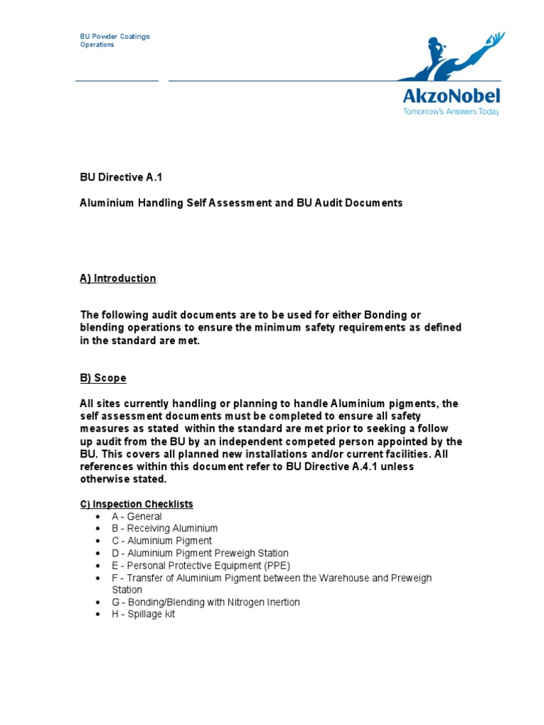 Self Assessment Audit Sheets For Aluminium Processing | PDF | Warehouse ...