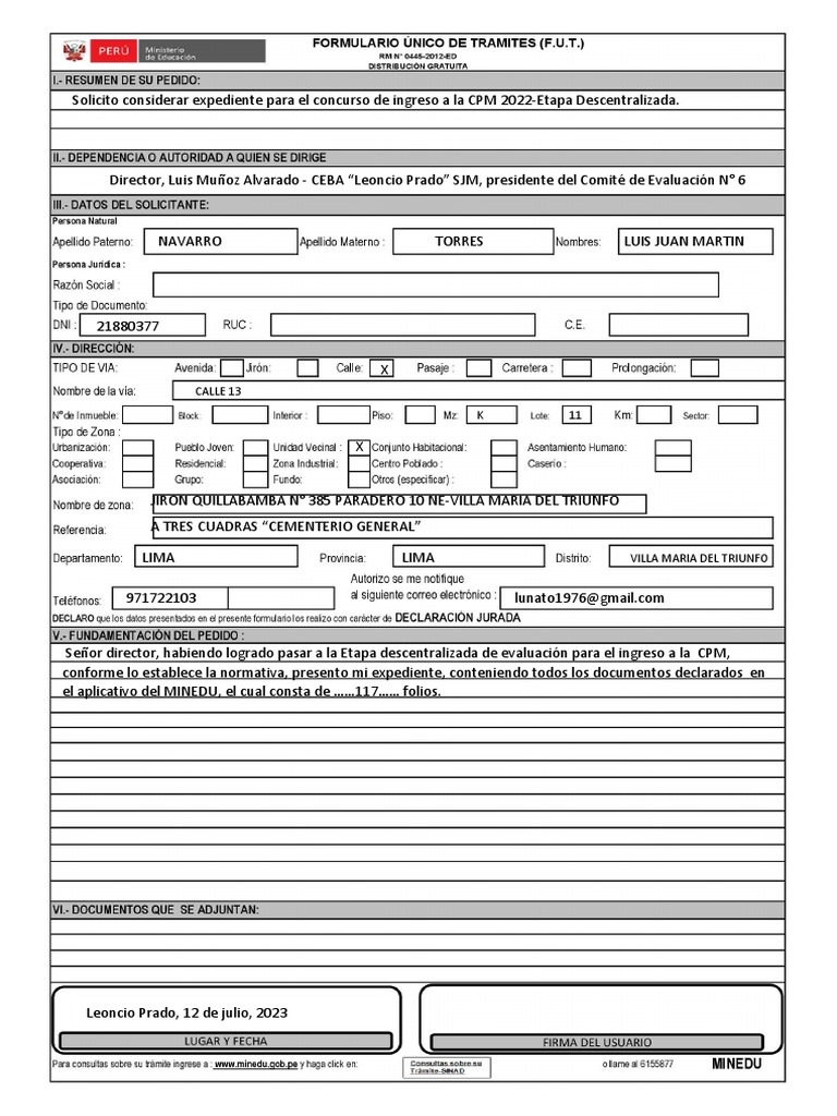 Modelo - FUT (2) - LLENO | PDF