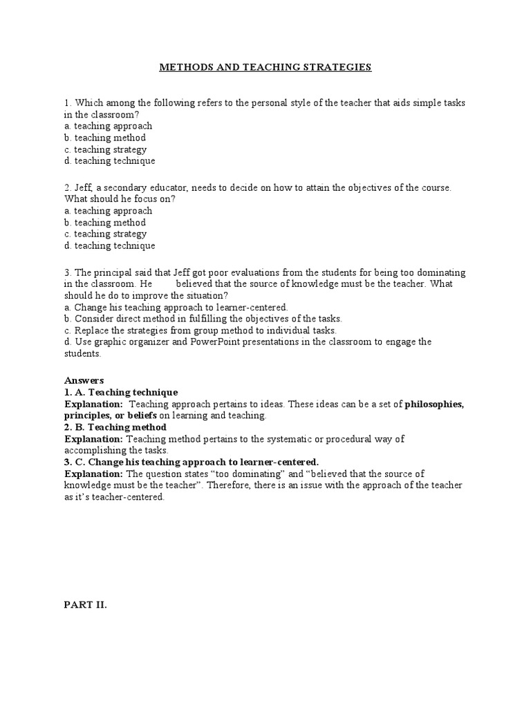 Methods and Teaching Strategies | PDF | Teaching Method | Lesson Plan