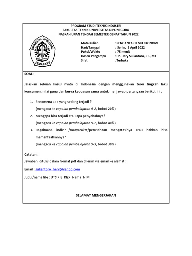Soal Uts Pie 2022 CPMK | PDF
