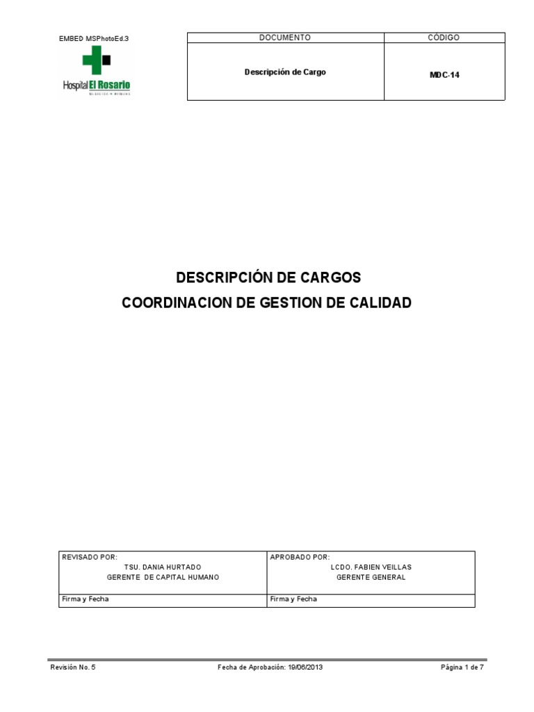 MDC-14 Coordinación de Gestión de La Calidad 2013 | PDF | Sistema de manejo de calidad | Gestión ...