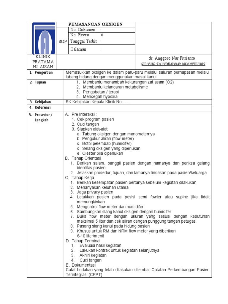 Pemasangan Oksigen | PDF