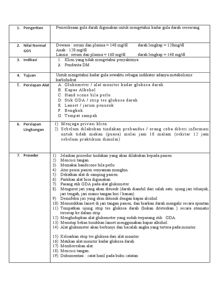 Sop Pemeriksaan GDS | PDF