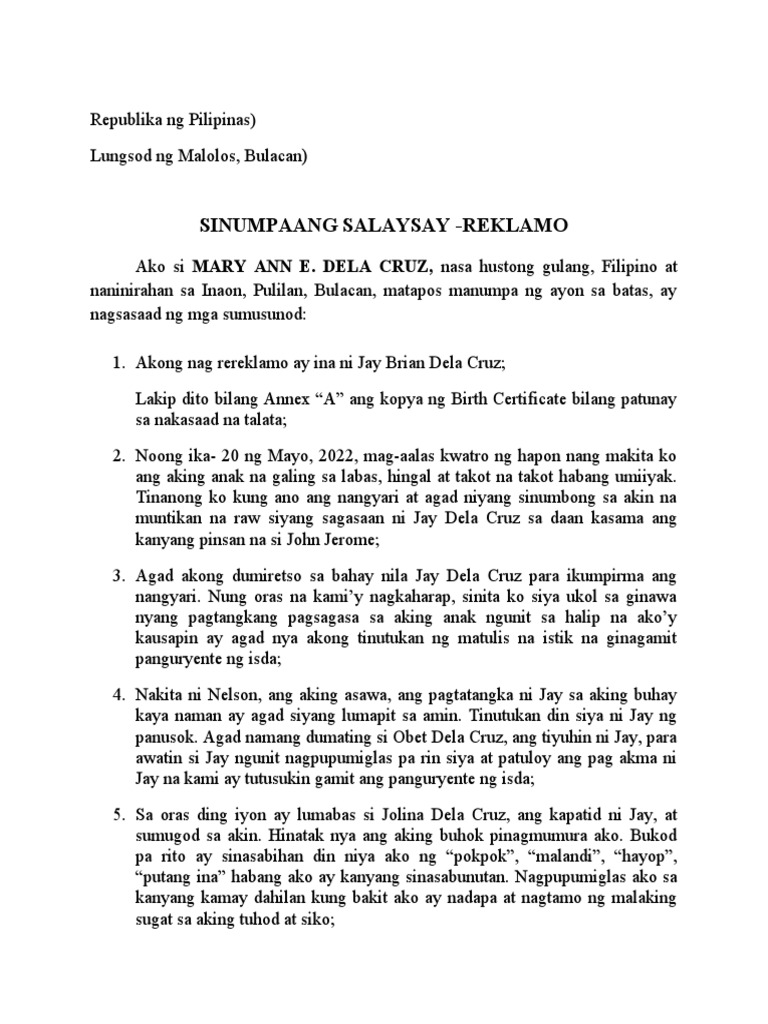 Sinumpaang Salaysay | PDF