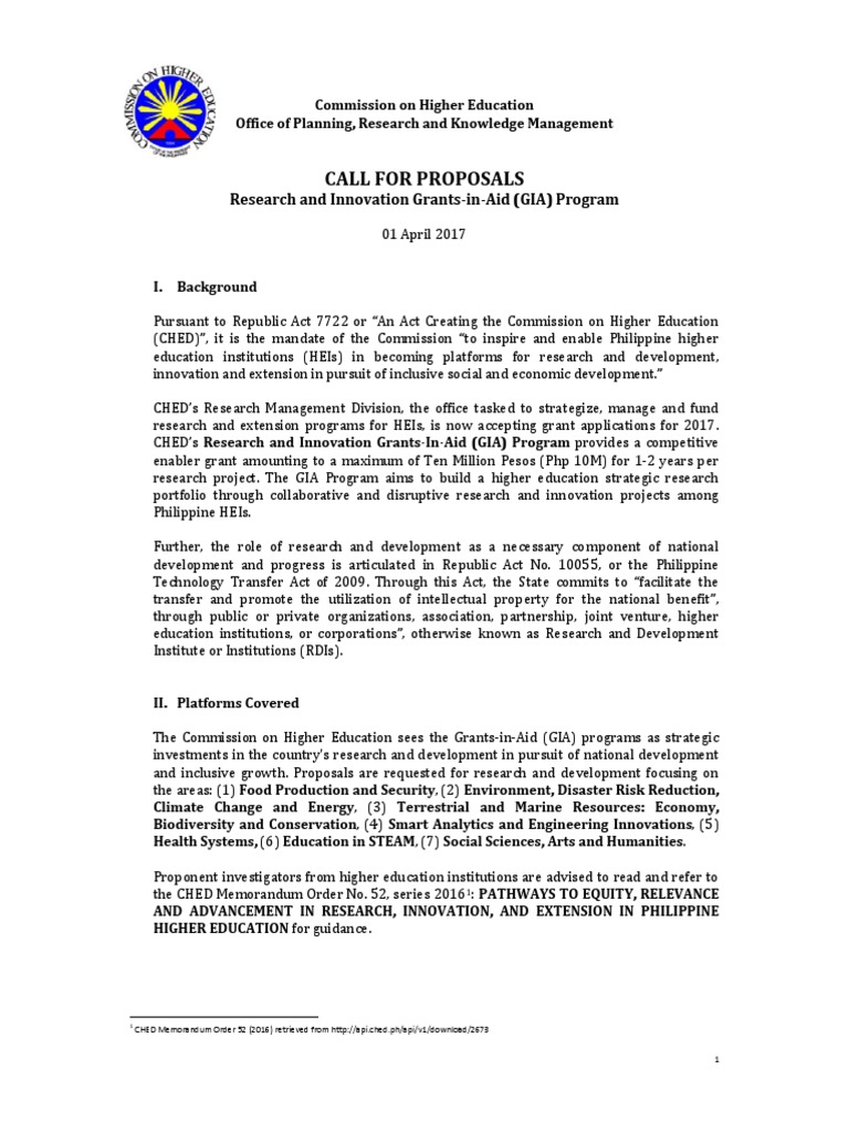 CHED Grants-in-Aid Proposal Call | PDF | Economies