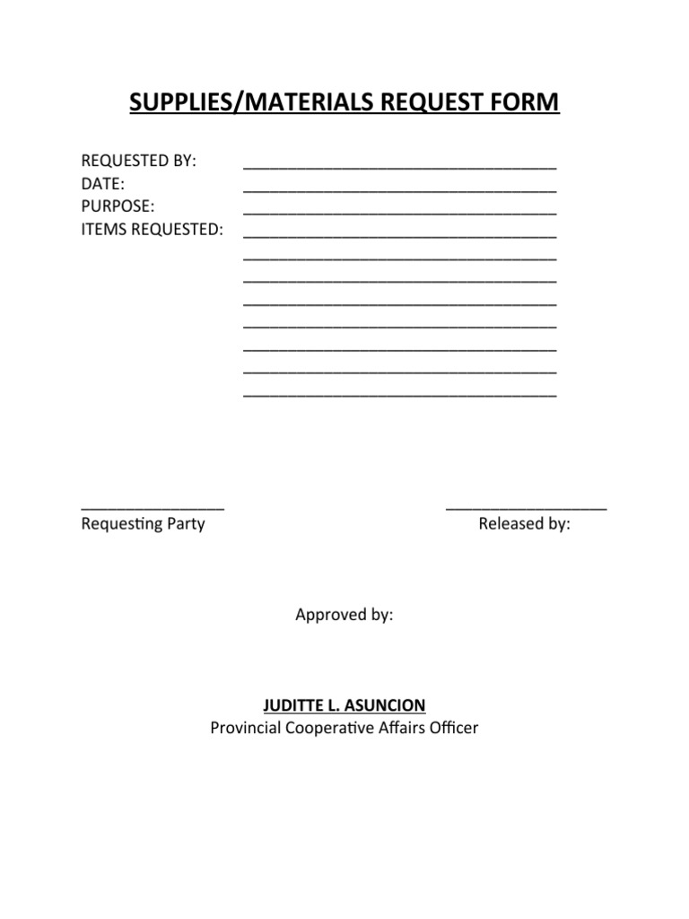 SUPPLIES Request Form | PDF | Finance & Money Management