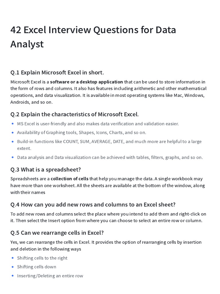 42 Excel Interview Questions For Data Analyst | PDF | Microsoft Excel ...