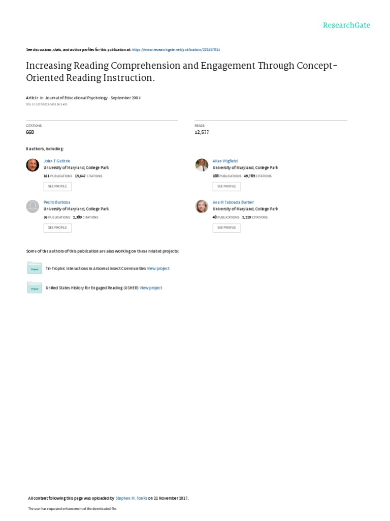 2004 Guthrie Wigfield Etal | Download Free PDF | Reading Comprehension ...