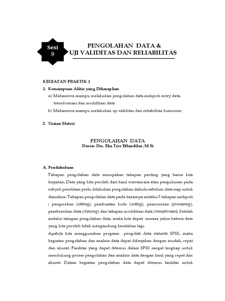 Pengolahan Data & Uji Validitas | PDF