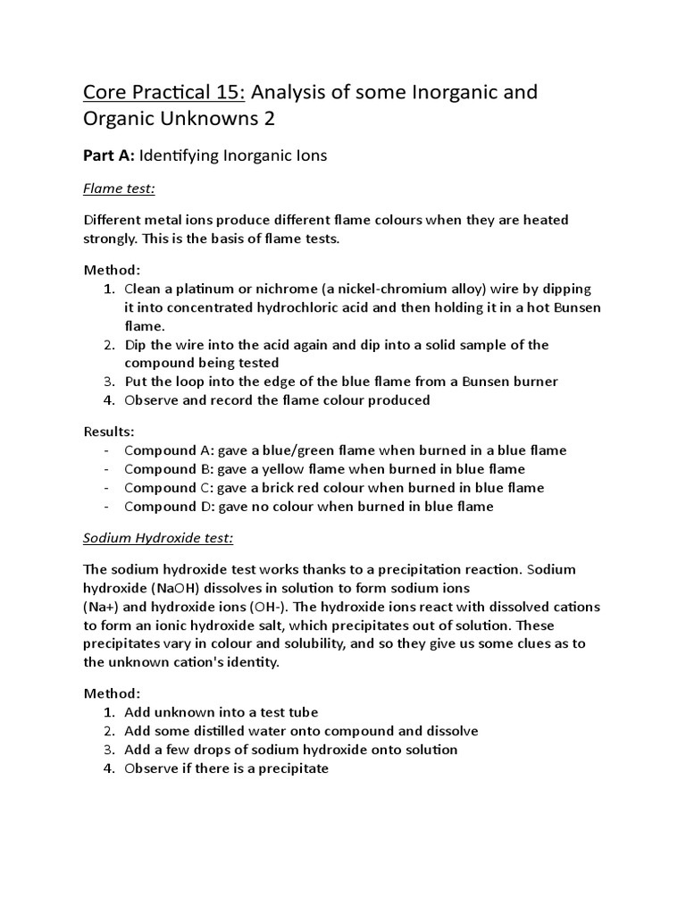 Core Practical 15 Lab Report | PDF | Precipitation (Chemistry) | Hydroxide