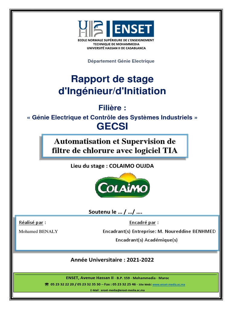BENALY MOHAMED RAPPORT DE STAGE COLAIMO-OUJDA | PDF