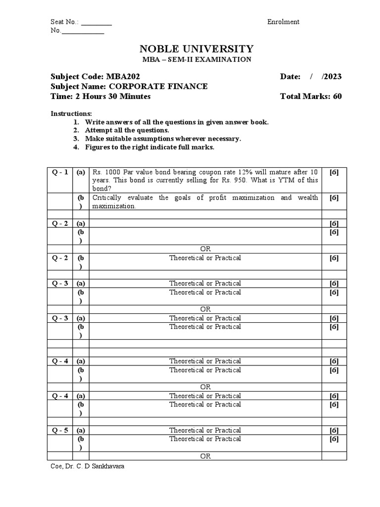 Question Paper Template | PDF