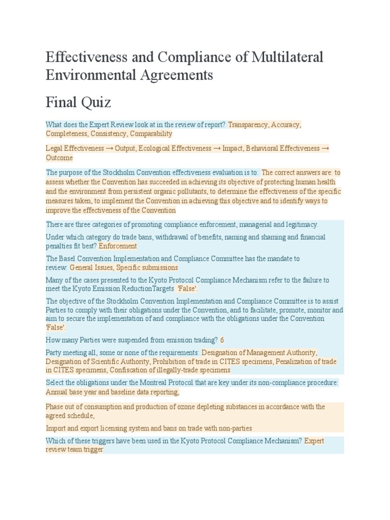 Effectiveness of Multilateral Environmental Agreements | PDF | Treaty ...