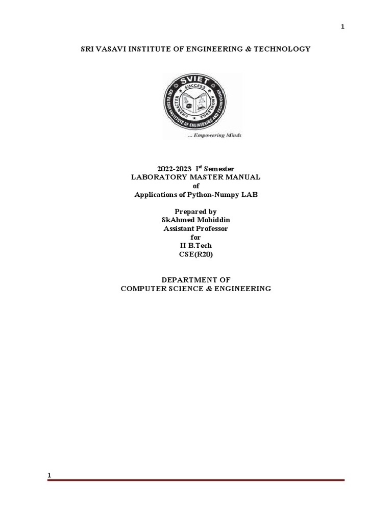 Python-Numpy Lab Manual for CSE | PDF | Engineering | Python ...