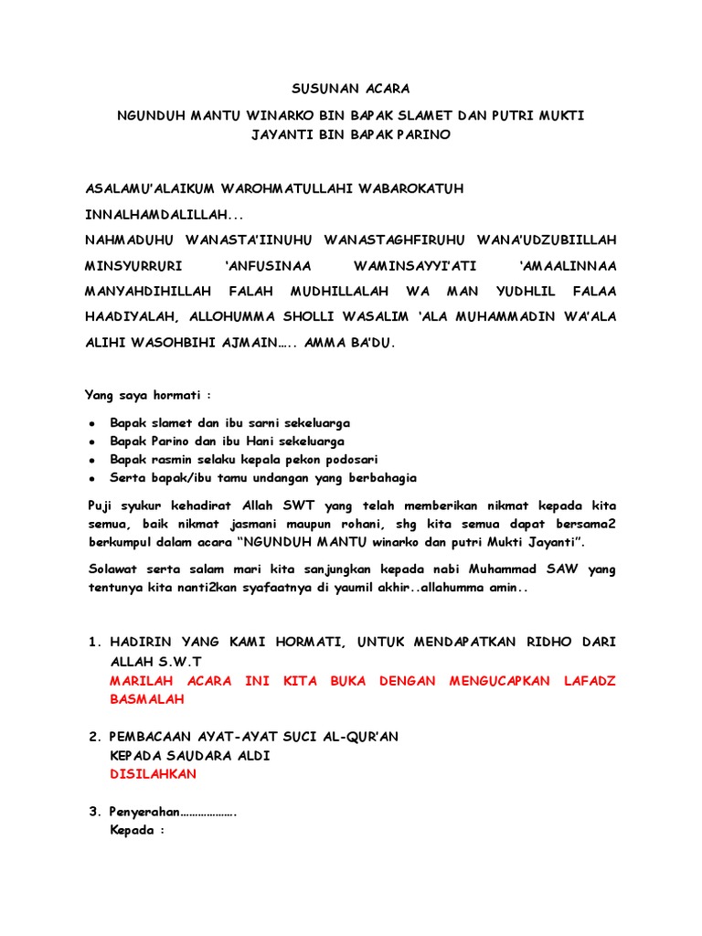 Susunan Acara Ngunduh Mantu | PDF Susunan Acara Ngunduh Mantu | PDF