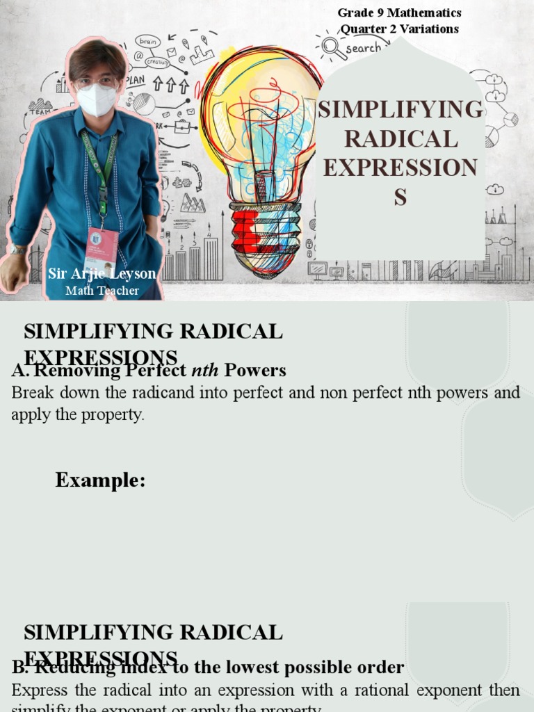 Simplifying Radical Expressions Guide | PDF | Teaching Methods & Materials