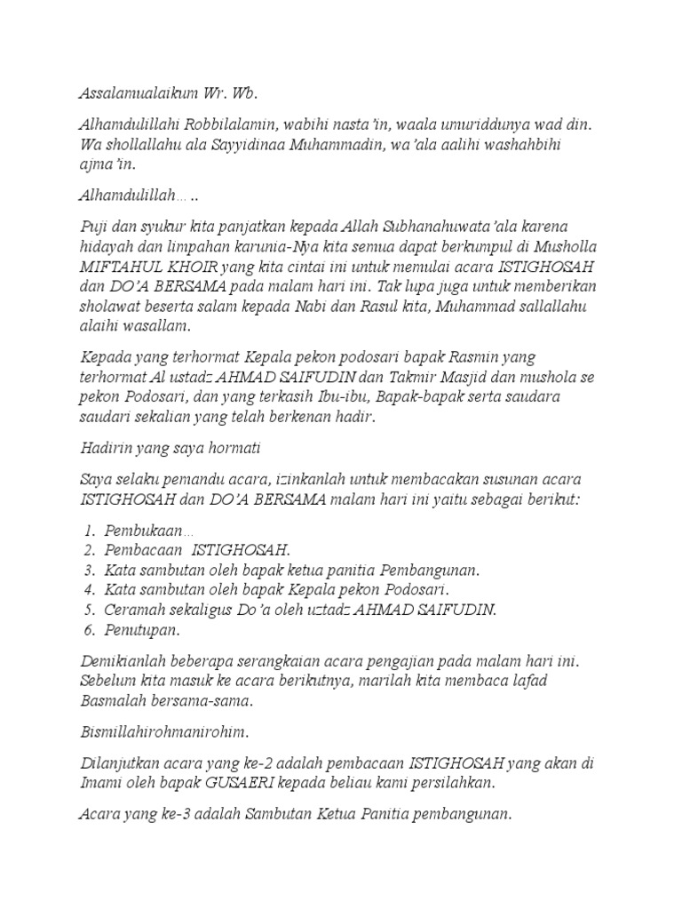 Teks MC Pengajian Musola | PDF