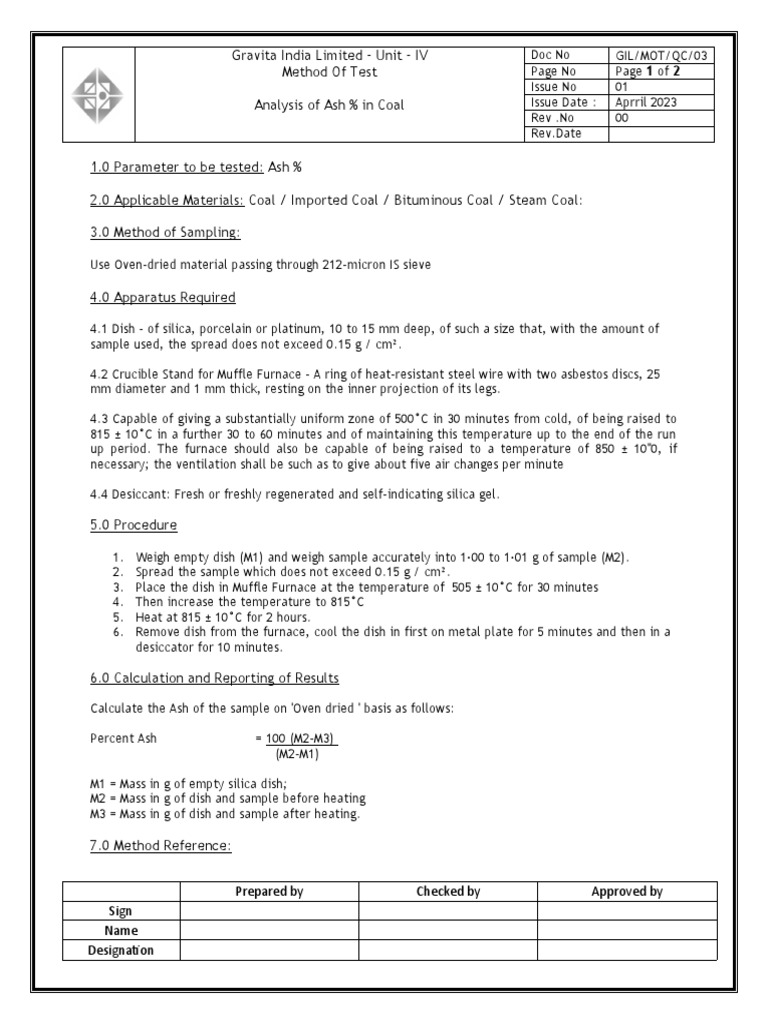 03 Ash Content in Coal | PDF | Coal | Coke (Fuel)