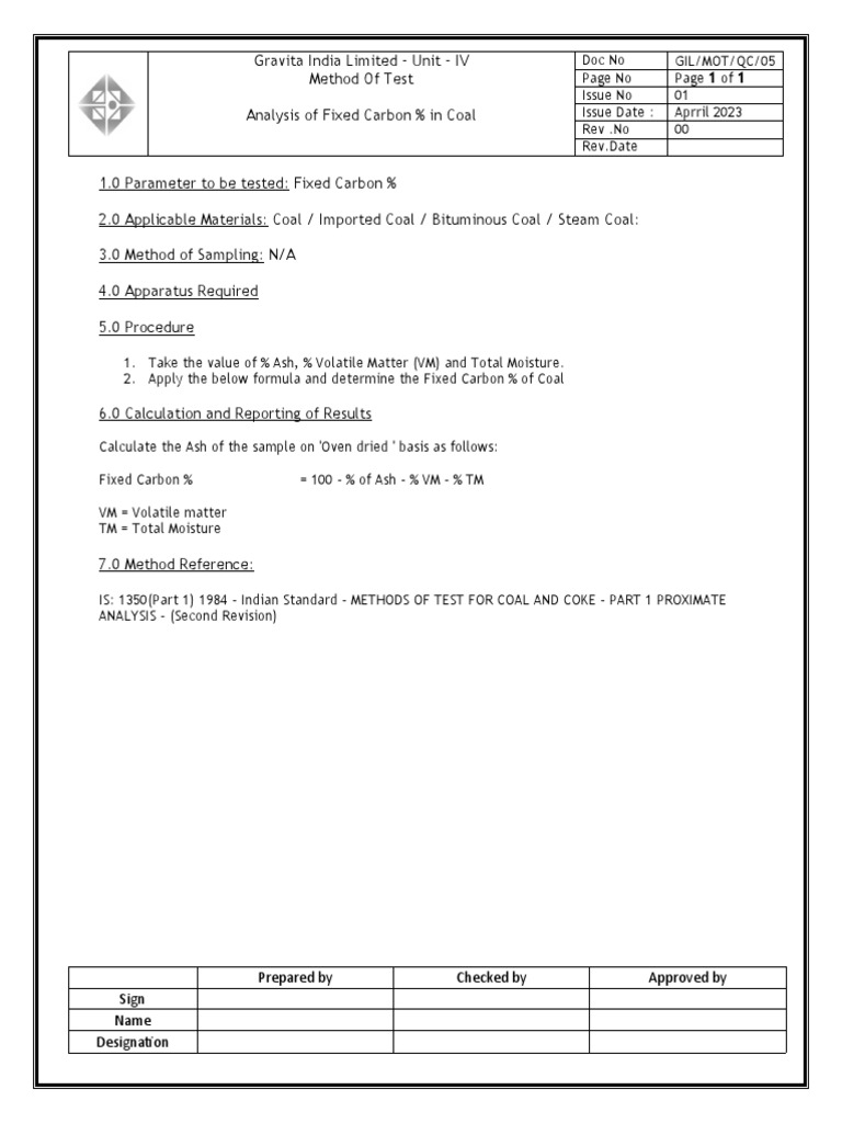 05 Fixed Carbon in Coal | PDF