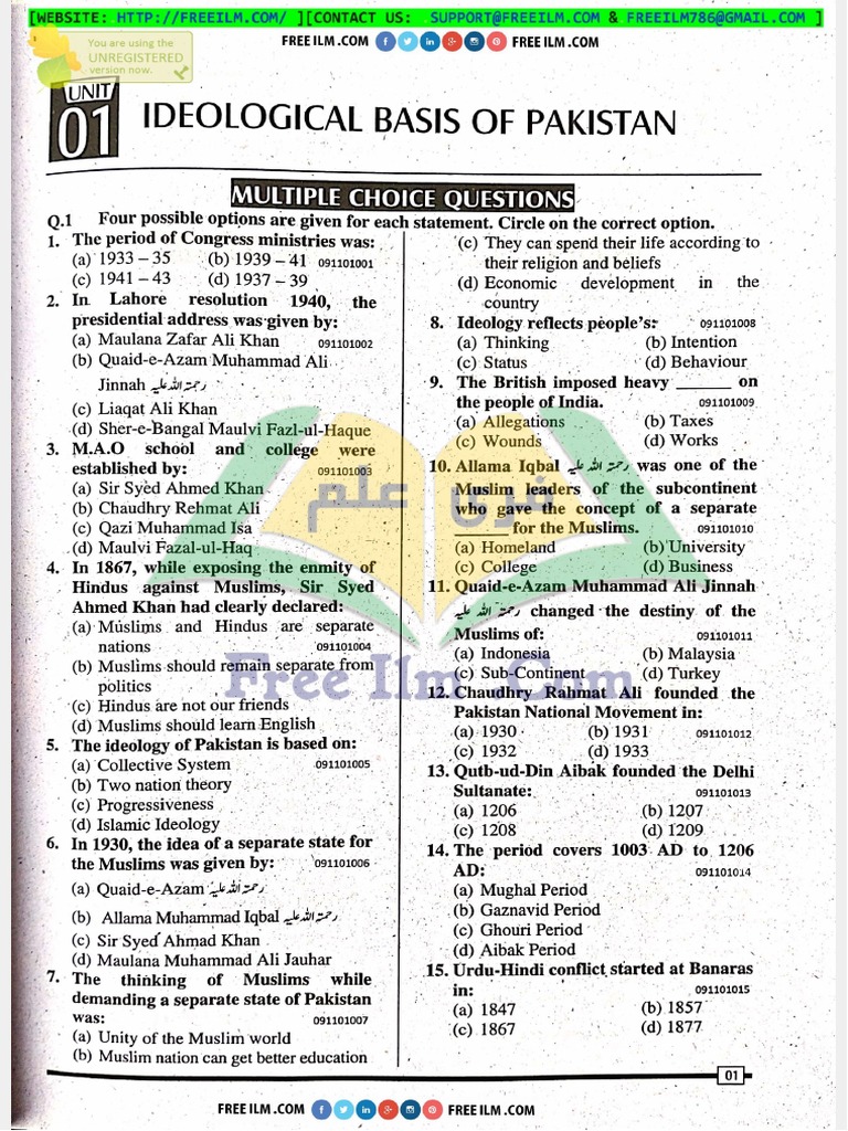 9 Pak Study CH 1 MCQS Only | PDF