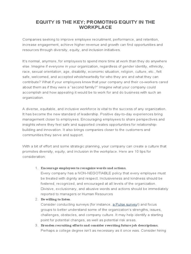 Equity Is The Key Promoting Equity in The Workplace | PDF | Employment ...