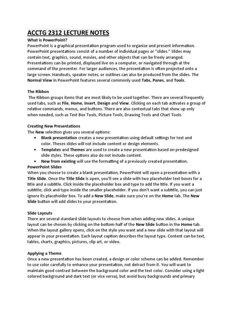 MS PowerPoint Lecture Notes | PDF | Microsoft Power Point | Page Layout