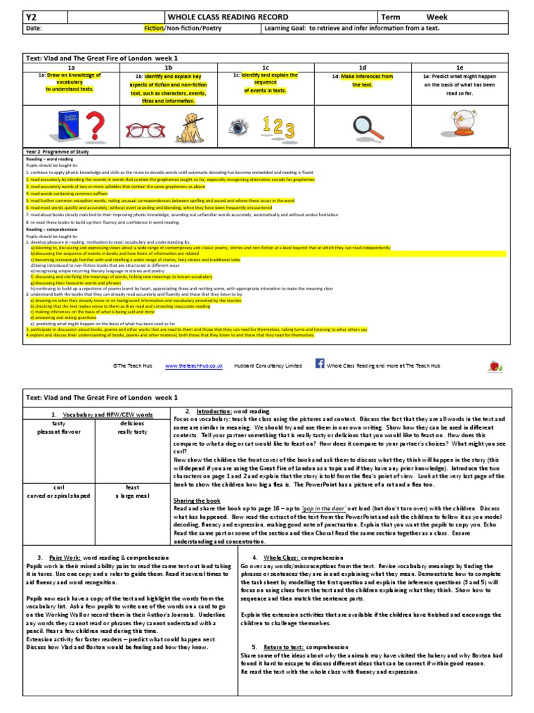 Vlad and the Great Fire: Week 1 Plan | PDF | Reading Comprehension ...