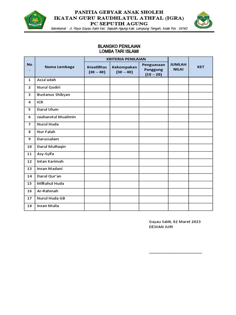 Blangko Penilaian | PDF