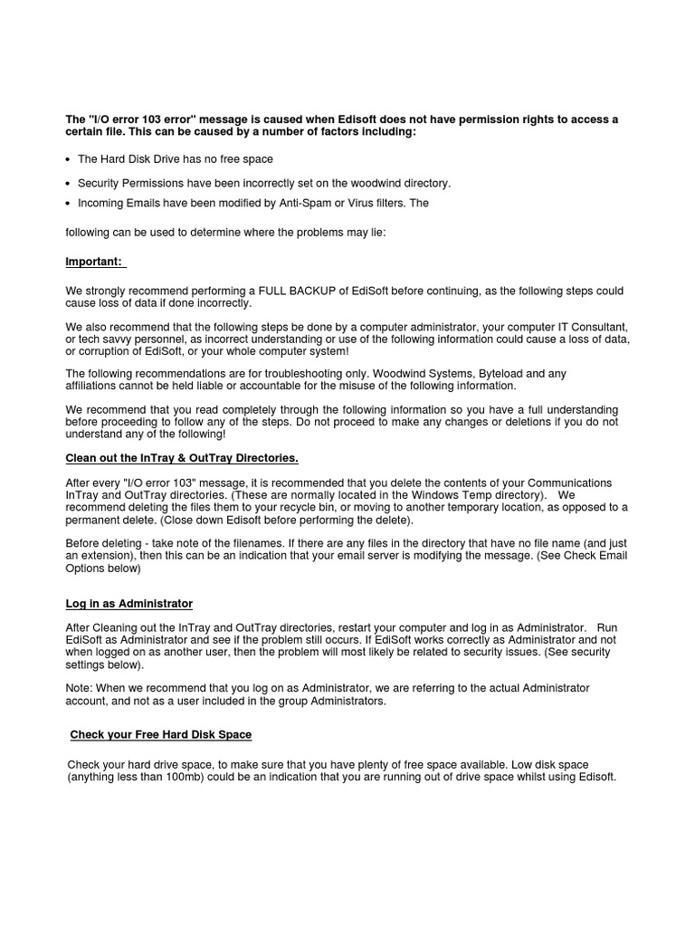 Troubleshooting Edisoft I/O Error 103 | PDF | Computer File | Antivirus ...