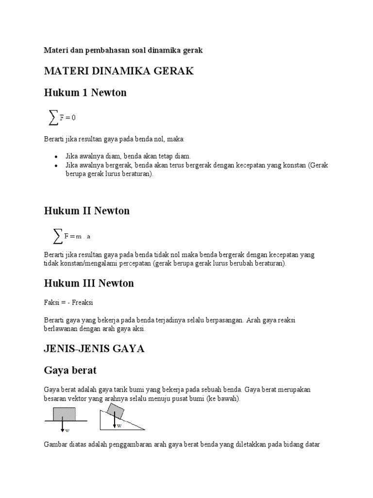 Materi Dan Pembahasan Soal Dinamika Gerak | PDF