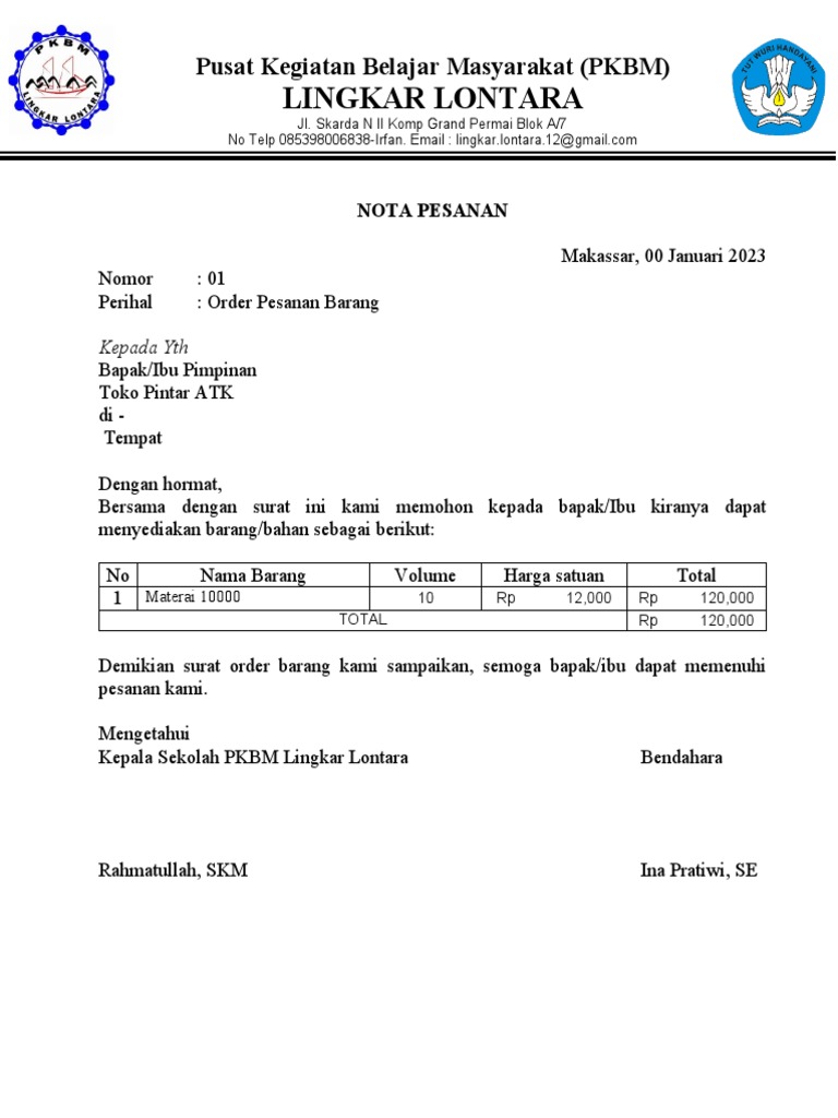 Nota Pesanan Materai | PDF