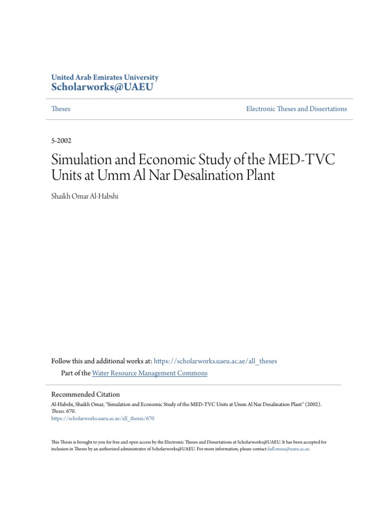 Simulation and Economic Study of The MED-TVC Units at Umm Al Nar | PDF ...