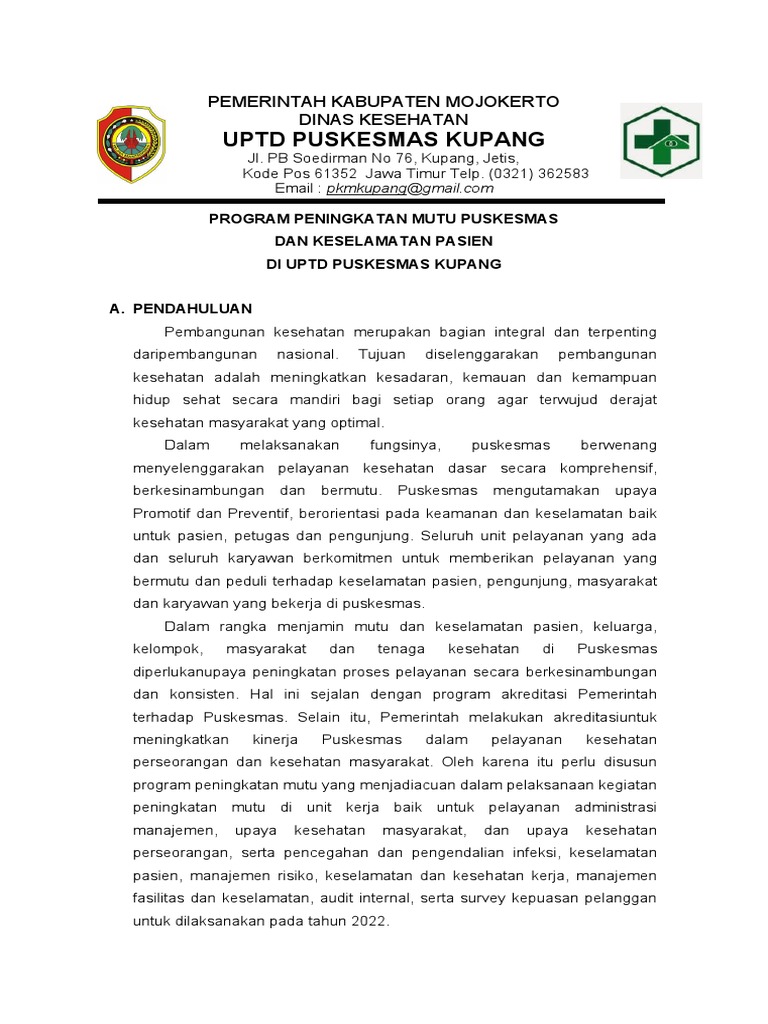 Program Peningkatan Mutu Puskesmas Dan Keselamatan PKM Kupang | PDF | Sains & Matematika