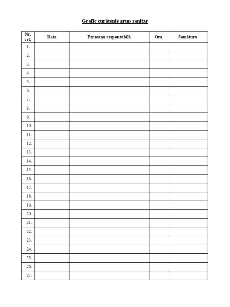 Grafic Curățenie Grup Sanitar | PDF