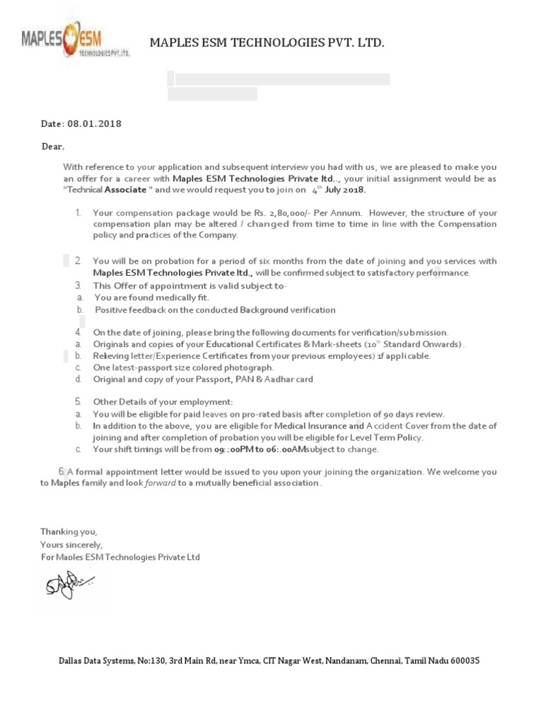 Job Offer: Technical Associate at Maples ESM | PDF