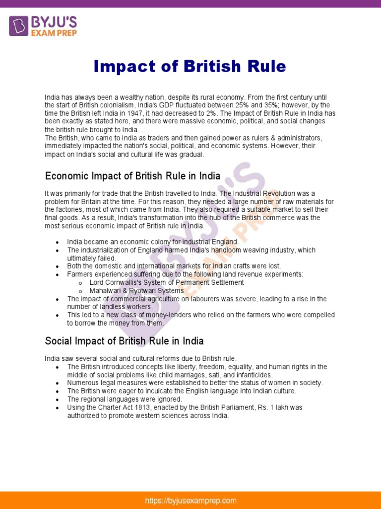 Impact of British Rule Upsc Notes 74 | PDF | British Raj | British Empire
