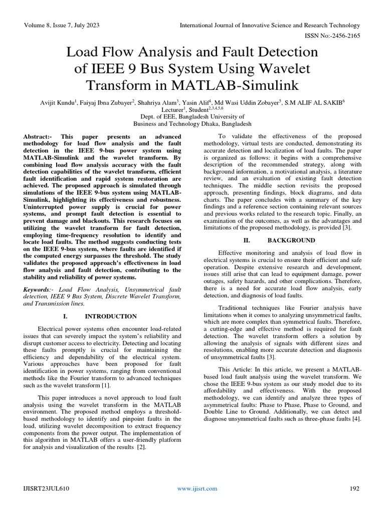 Load Flow Analysis and Fault Detection of IEEE 9 Bus System Using Wavelet Transform in MATLAB ...