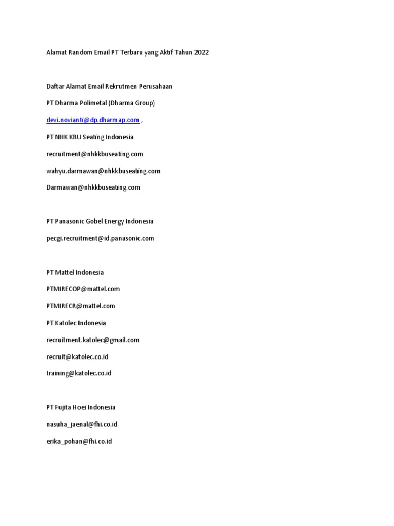 Daftar Alamat Email Perusahaan | PDF | Companies